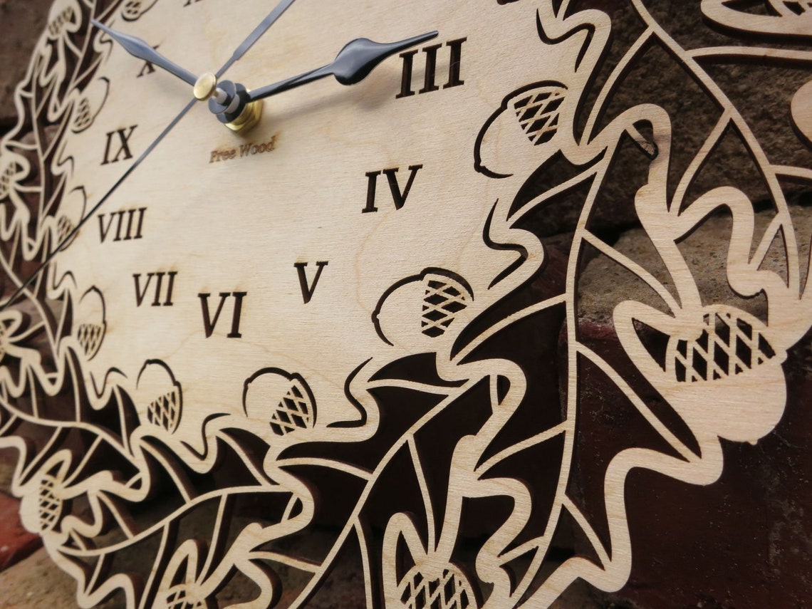 Oak Wreath Filigree Wall Clock: Wooden Acorn Art, Silent Clock - Etsy