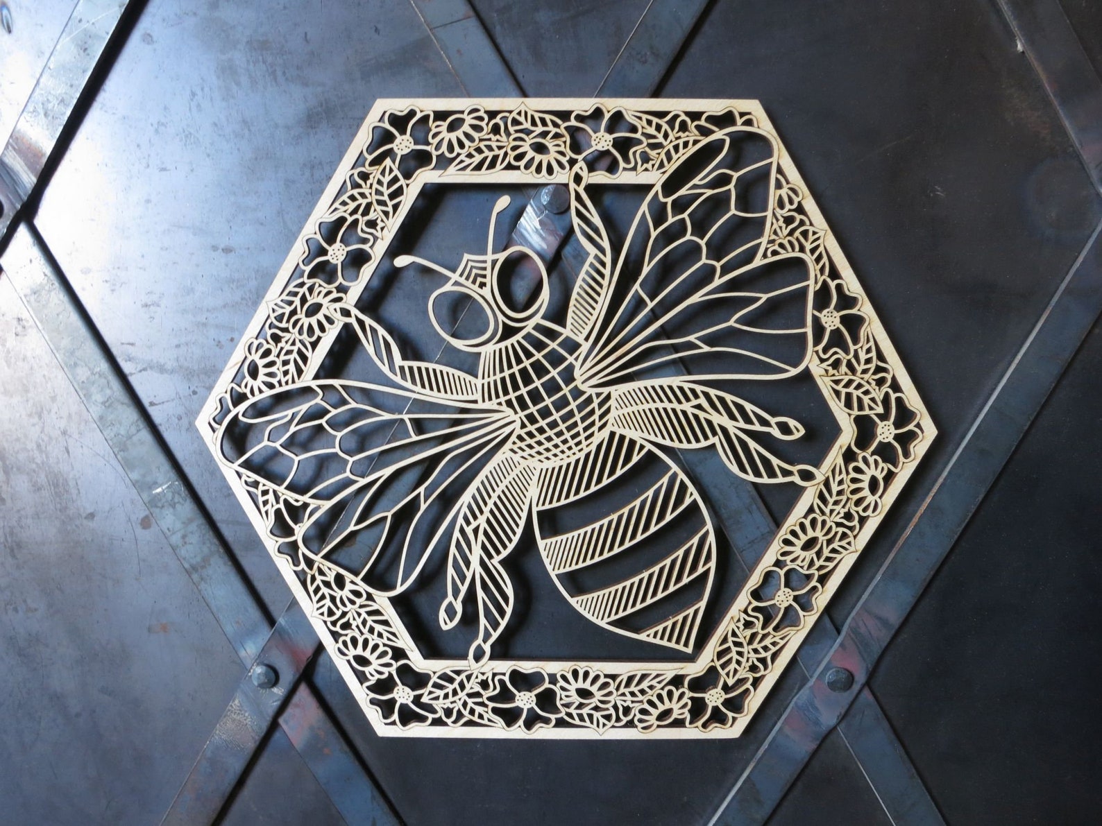 Filigree Bee Wooden Ornament With Flowers Natural Wood Honey - Etsy