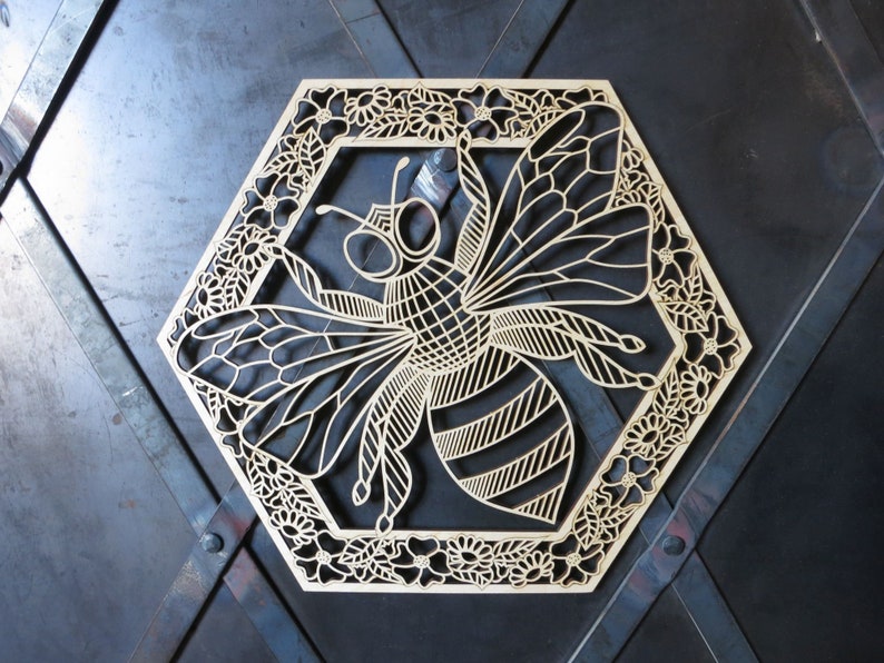 Filigree Bee Wooden Ornament With Flowers Natural Wood Honey - Etsy