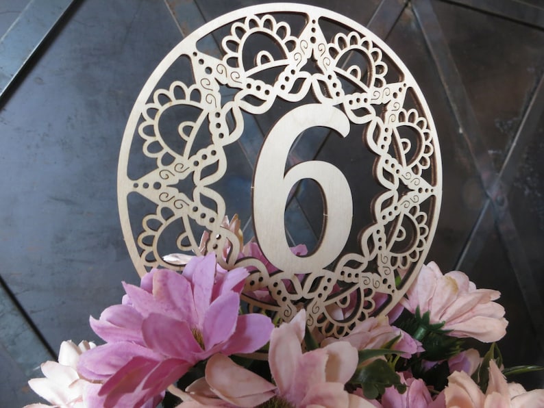 Filigree Mandala Wooden Table Numbers wedding table | Etsy