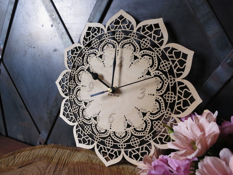 Filigree Mandala Wall Clock silent sweep wooden decor | Etsy