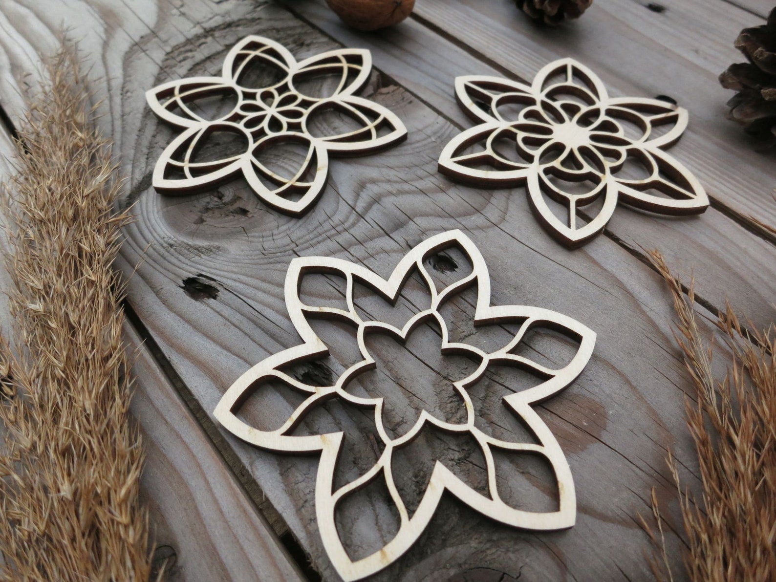 Filigree Flowers Wooden Floral Ornaments Art Openwork Lace | Etsy