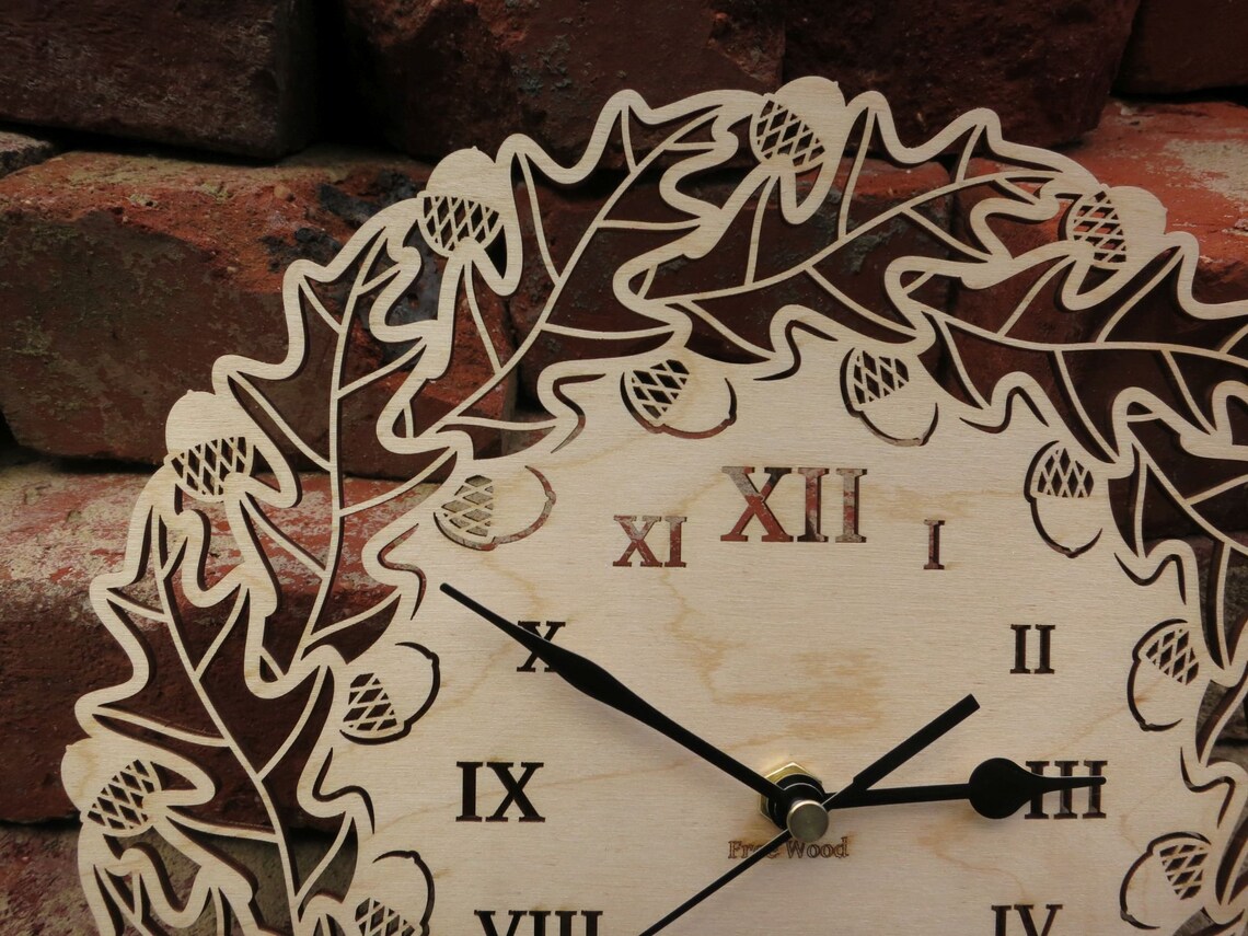 Oak Wreath Filigree Wall Clock: Wooden Acorn Art, Silent Clock - Etsy