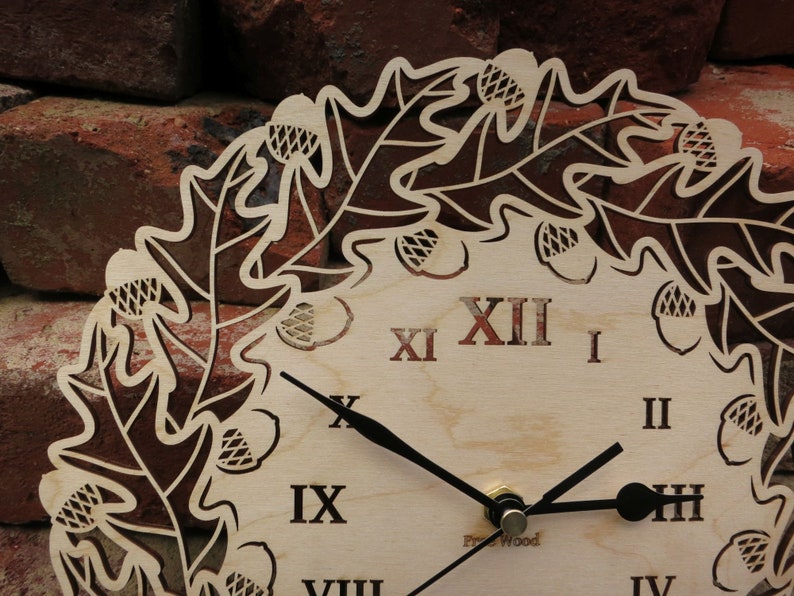 Oak Wreath Filigree Wall Clock: Wooden Acorn Art, Silent Clock - Etsy