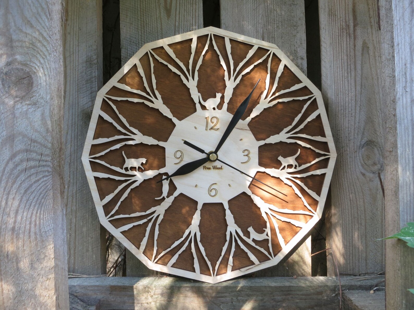 Playing Cats Wooden Wall Clock Art 27cm Double Layered Silent | Etsy