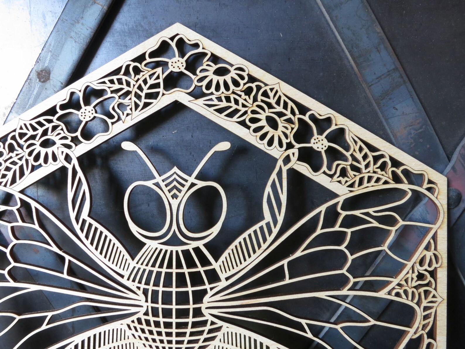 Filigree Bee Wooden Ornament With Flowers Natural Wood Honey - Etsy