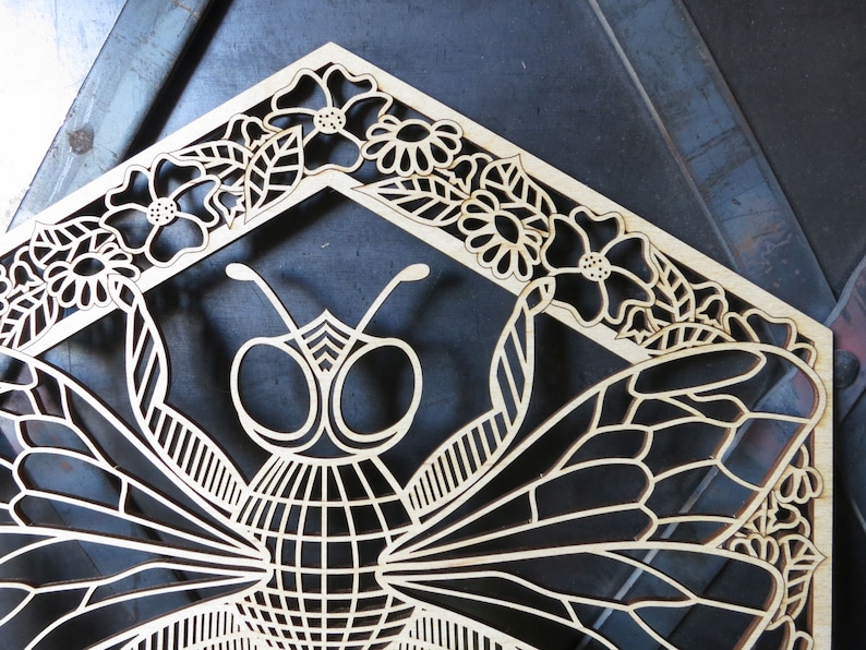 Filigree Bee Wooden Ornament With Flowers Natural Wood Honey - Etsy