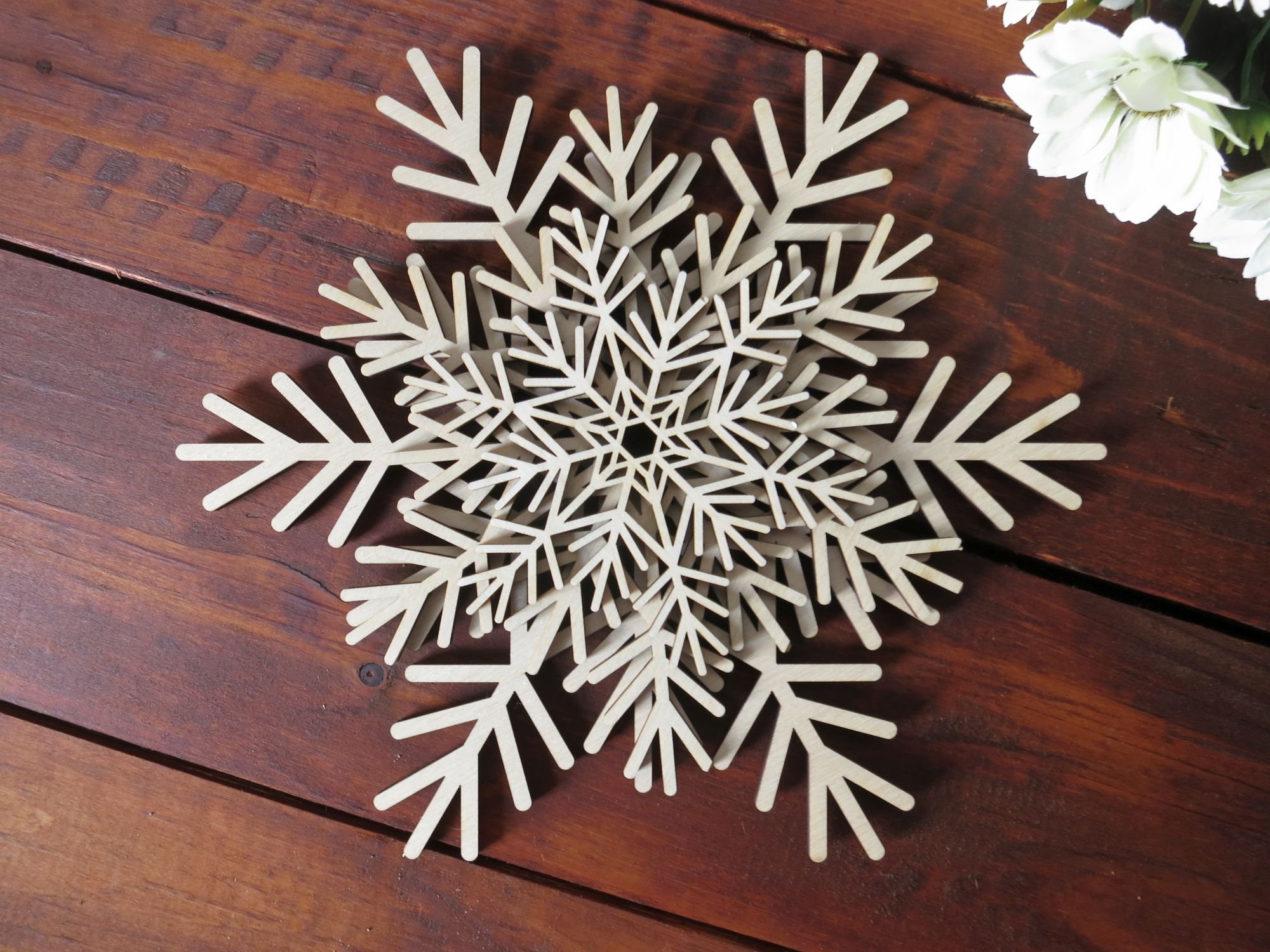 3 Wooden Snowflakes Filigree Wood Table Ornaments Winter | Etsy