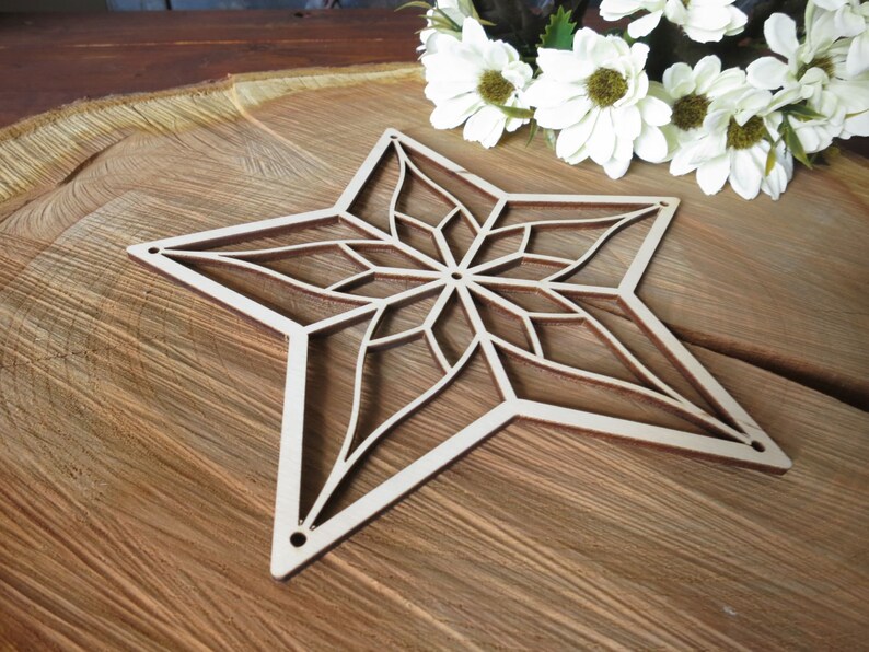 Winter Lace Wooden Star Ornament Filigree Window or Wall - Etsy