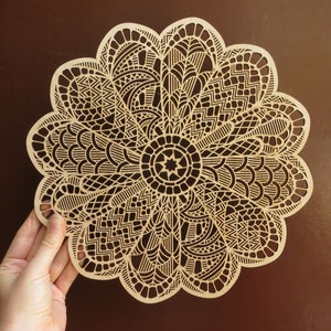 Zentangle Wooden Mandala Flower: Filigree Rosette Trivet, Wall Art - Etsy