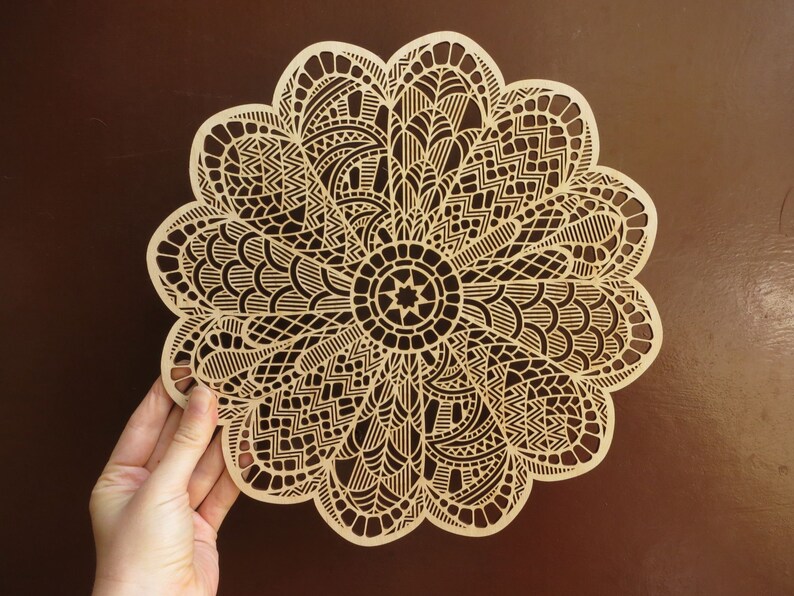 Zentangle Wooden Mandala Flower: Filigree Rosette Trivet, Wall Art - Etsy