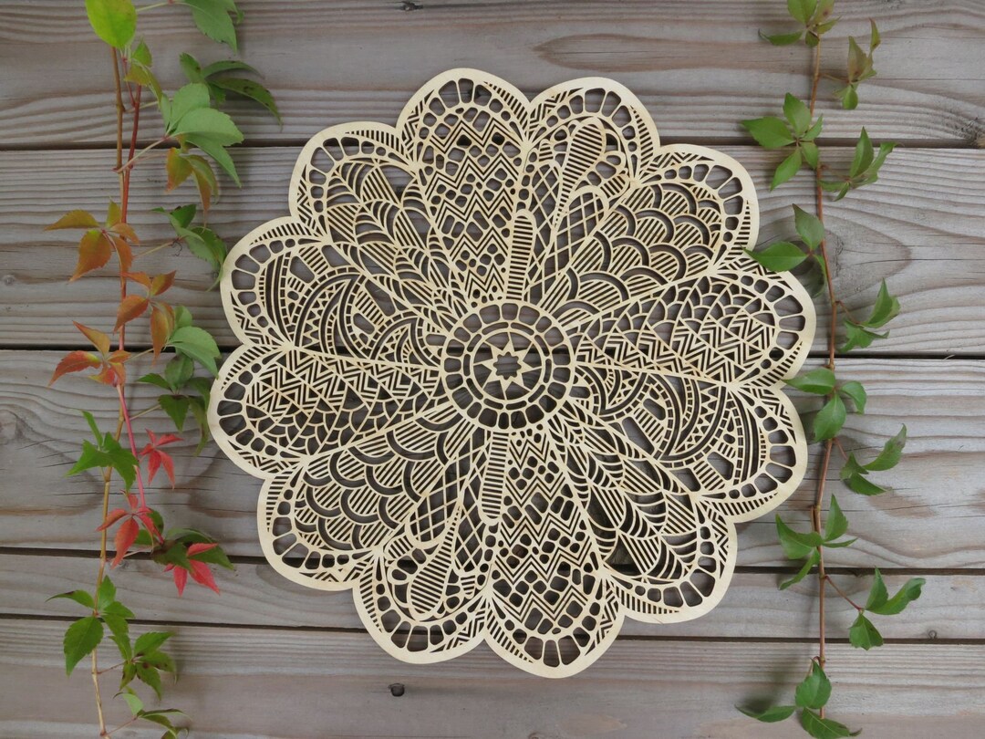 Zentangle Wooden Mandala Flower: Filigree Rosette Trivet, Wall Art - Etsy