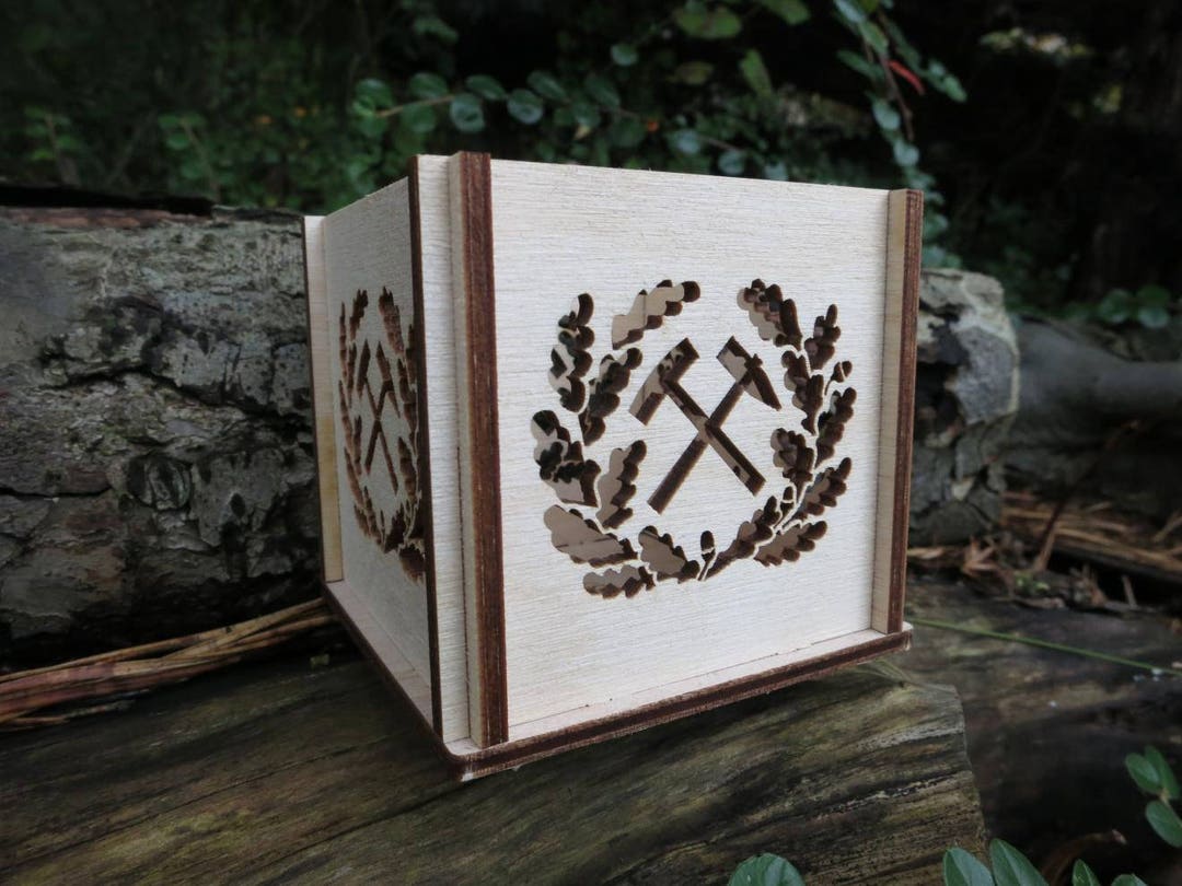 Mining Emblem Tealight Lantern, Wood Candle Holder, Miners Gift Oak ...
