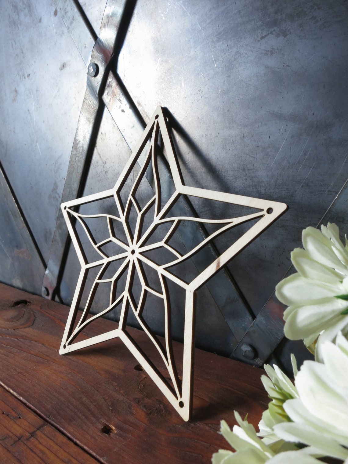 Winter Lace Wooden Star Ornament Filigree Window or Wall | Etsy