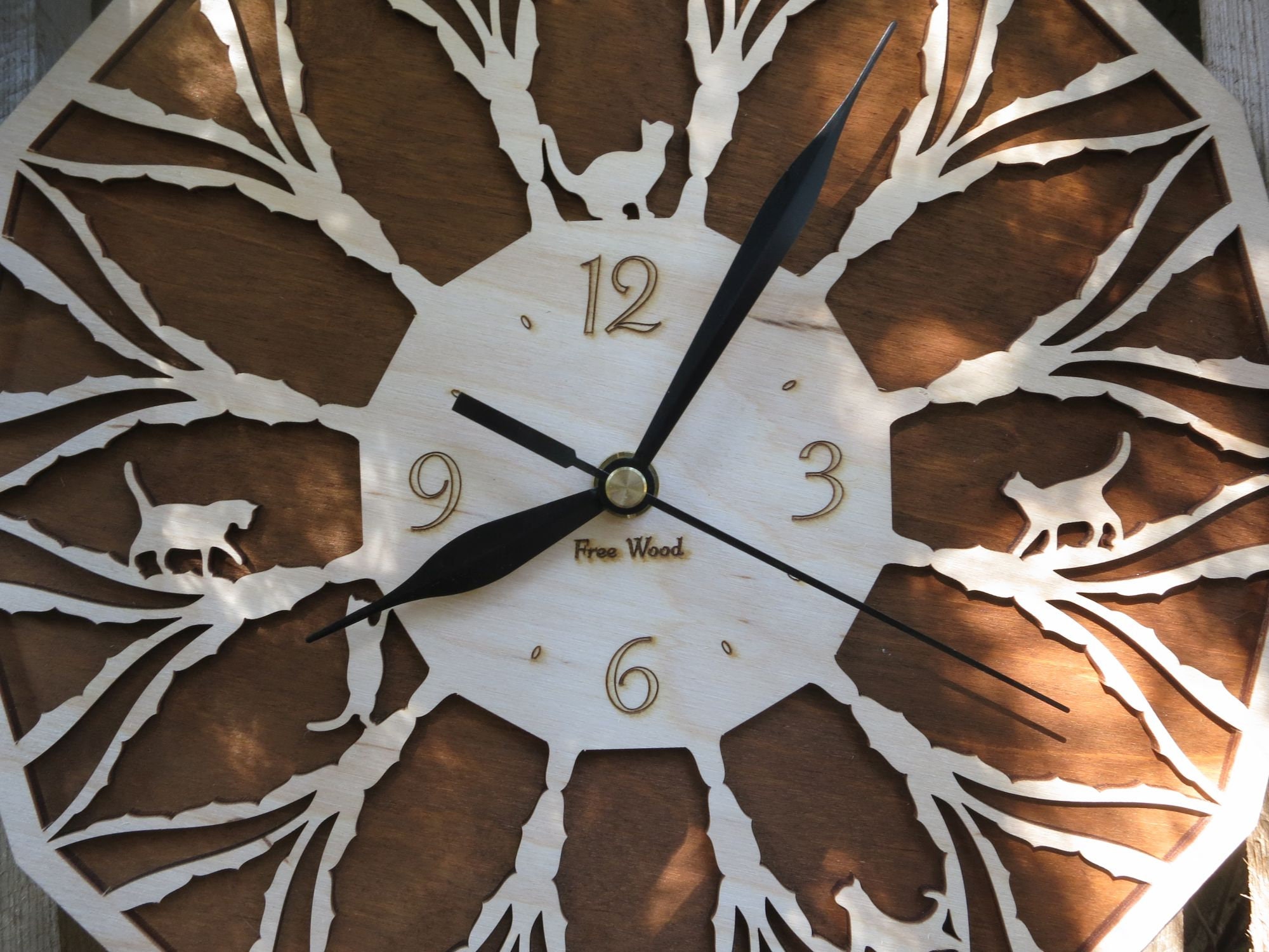 Playing Cats Wooden Wall Clock Art 27cm Double Layered Silent | Etsy