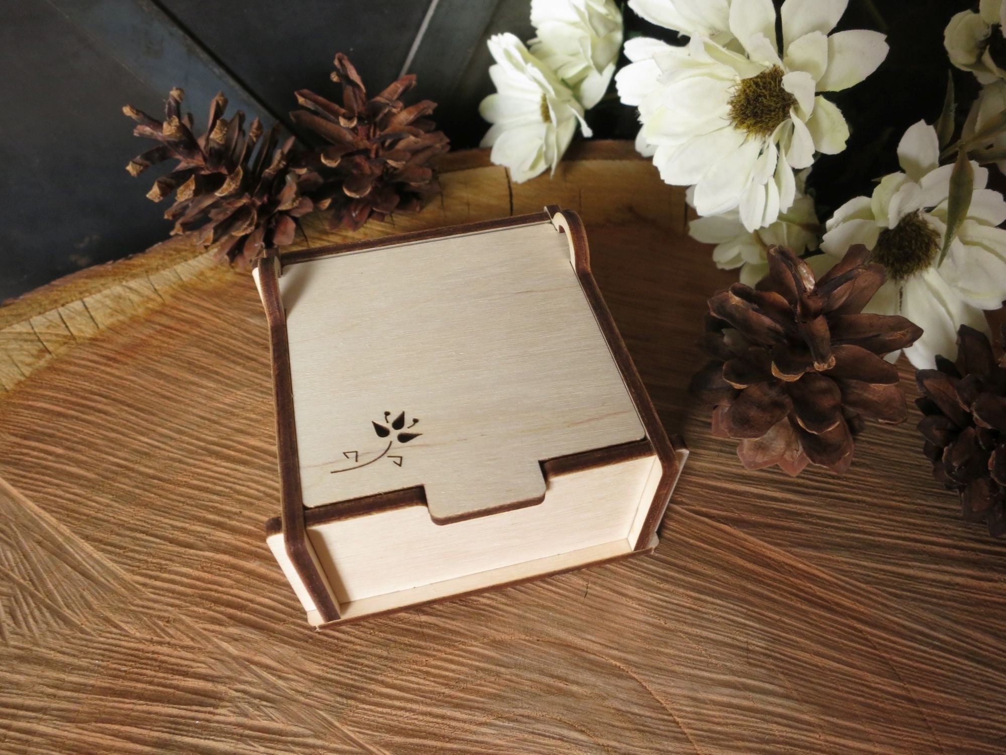 Minimalist Flower Wooden Box Engagement Proposal Ring - Etsy