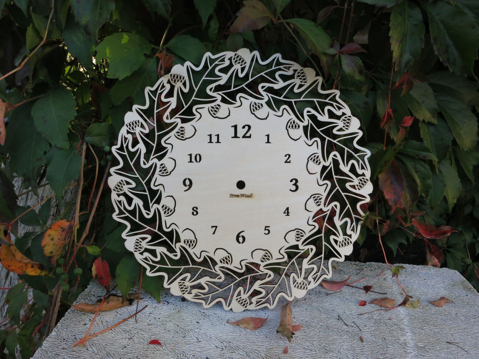 Oak Wreath Filigree Wall Clock: Wooden Acorn Art, Silent Clock - Etsy