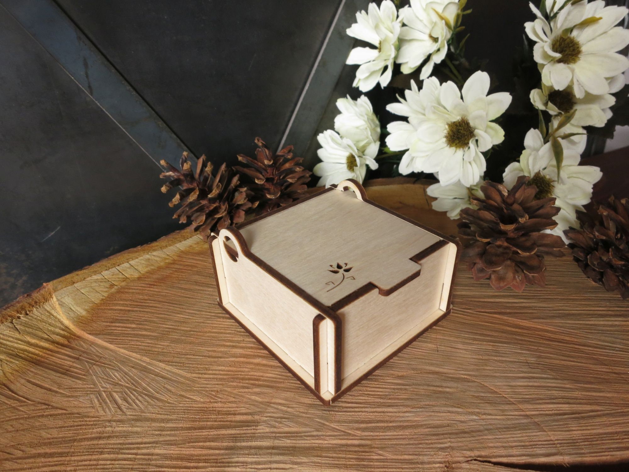 Minimalist Flower Wooden Box engagement proposal ring | Etsy