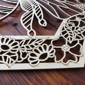 Filigree Bee Wooden Ornament With Flowers, Natural Wood Honey Wall ...