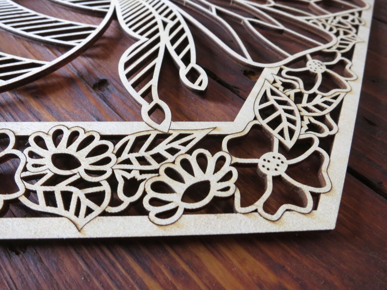 Filigree Bee Wooden Ornament With Flowers Natural Wood Honey - Etsy