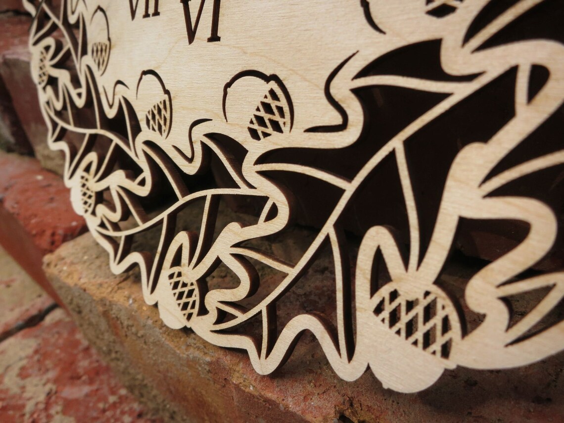 Oak Wreath Filigree Wall Clock Wooden Acorn Hanging Art | Etsy