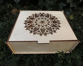 Wooden Lace Jewelry Box, Filigree Flower Keepsake Gift Memories Natural ...