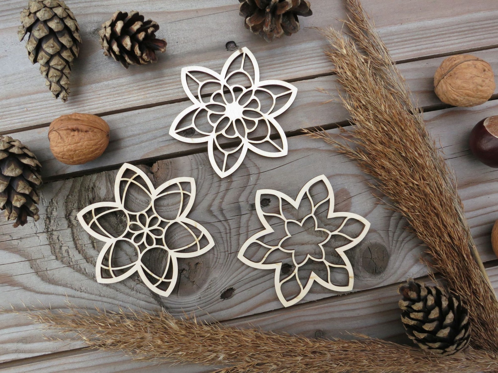 Filigree Flowers Wooden Floral Ornaments Art Openwork Lace | Etsy