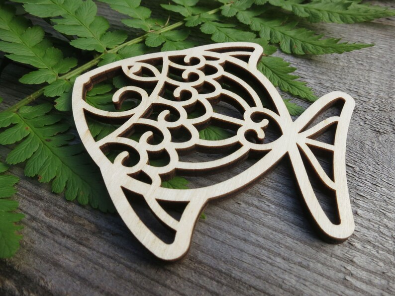5 Wooden Fishes Lace Openwork Hanging Fish Cutouts Christmas - Etsy