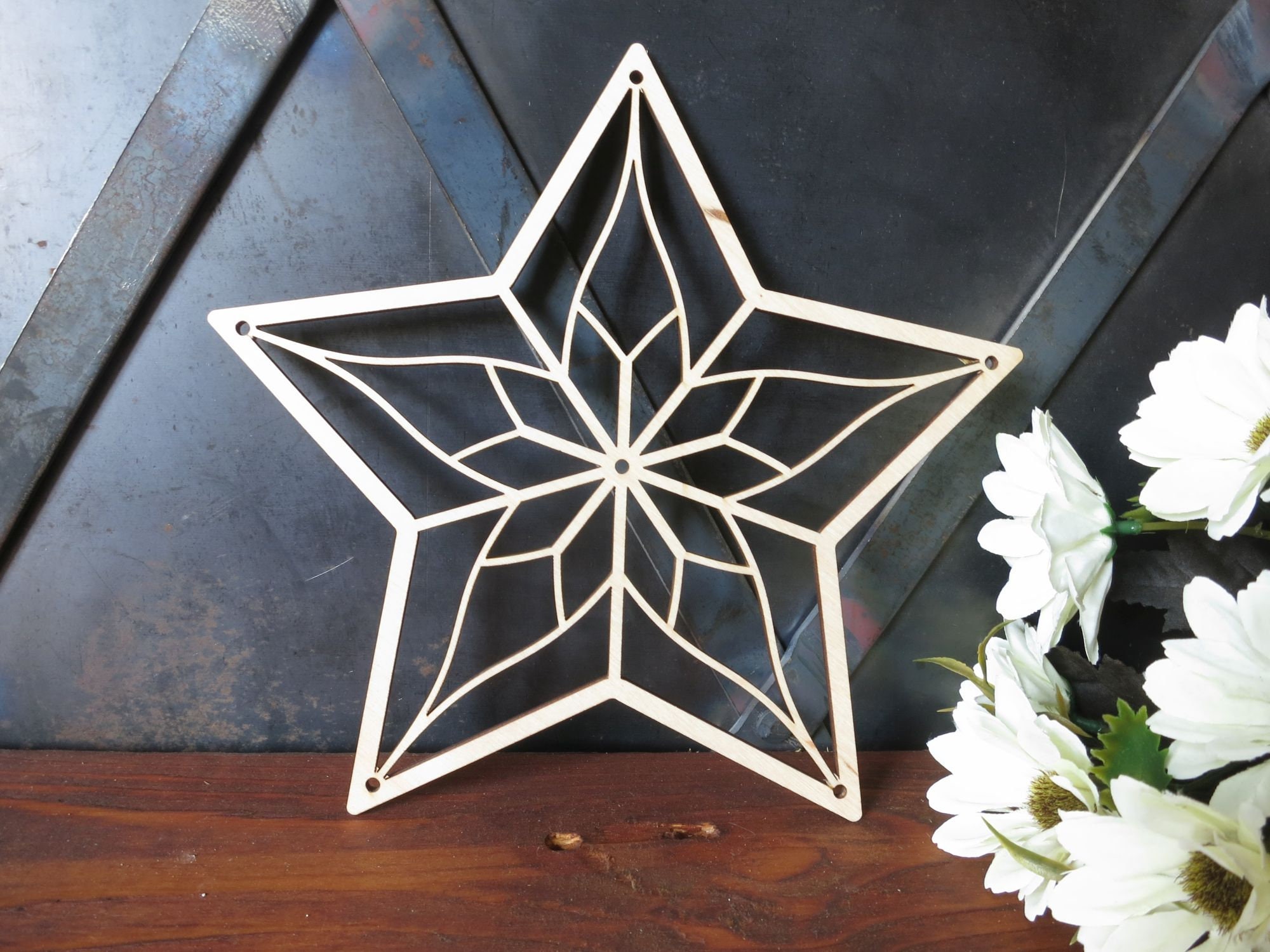 Winter Lace Wooden Star Ornament Filigree Window or Wall | Etsy