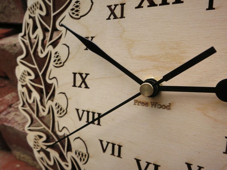 Oak Wreath Filigree Wall Clock: Wooden Acorn Art, Silent Clock - Etsy