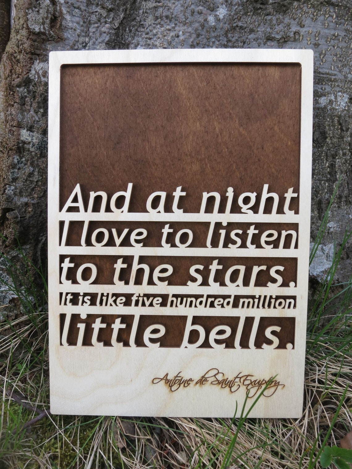 Wooden Sentence Exupery Wood Card Quote 3d Natural Birch | Etsy