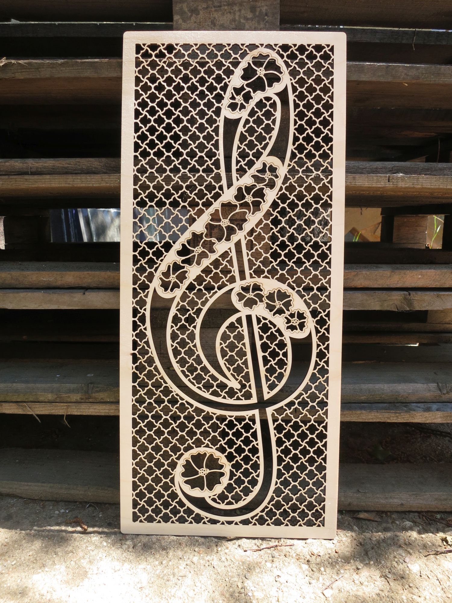 Treble Clef and Flowers Wooden Panel Filigree Openwork Wall | Etsy