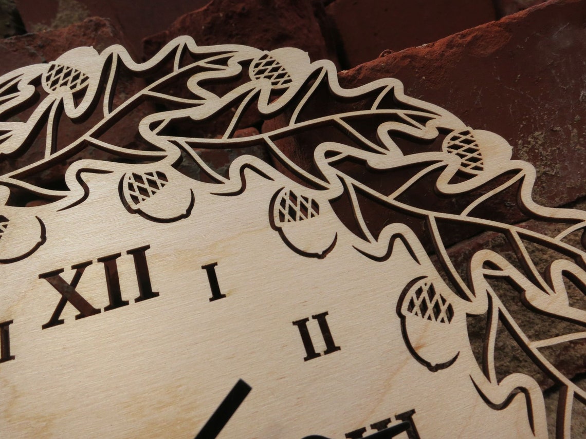 Oak Wreath Filigree Wall Clock Wooden Acorn Hanging Art | Etsy