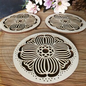 3D Wooden Flower Coasters, Double-leyered Filigree Openwork Natural ...