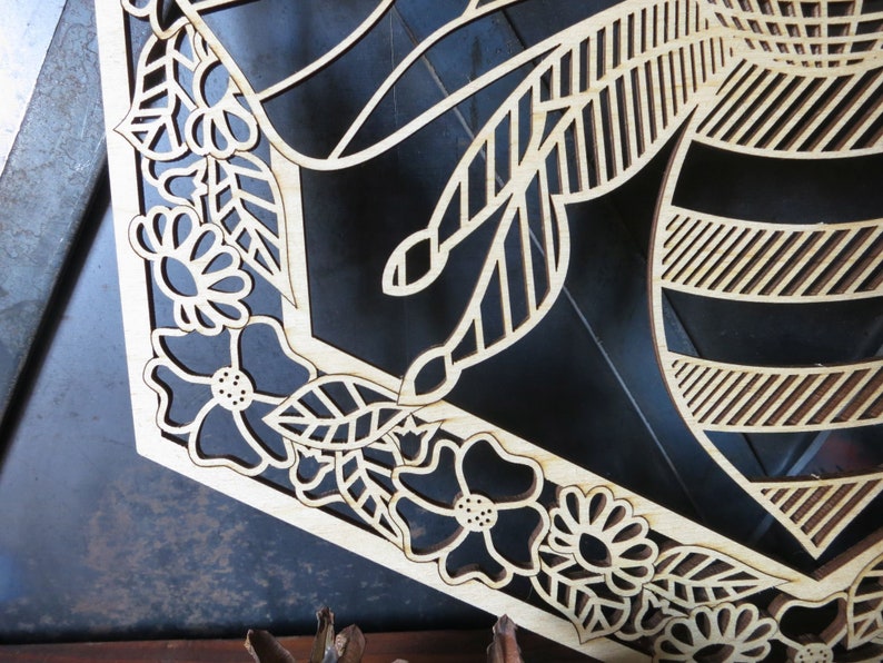 Filigree Bee Wooden Ornament With Flowers Natural Wood Honey - Etsy