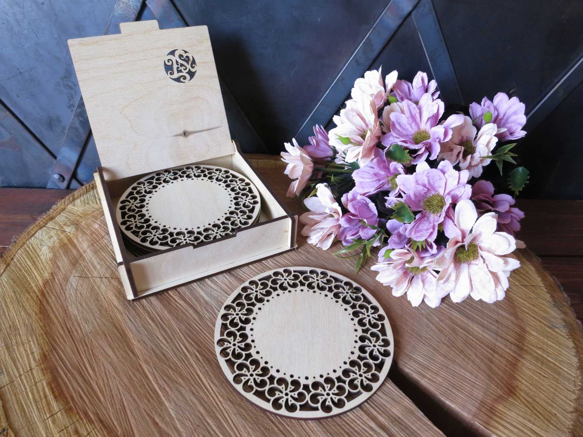 Spring Flowers Wooden Coasters Filigree Openwork Natural | Etsy