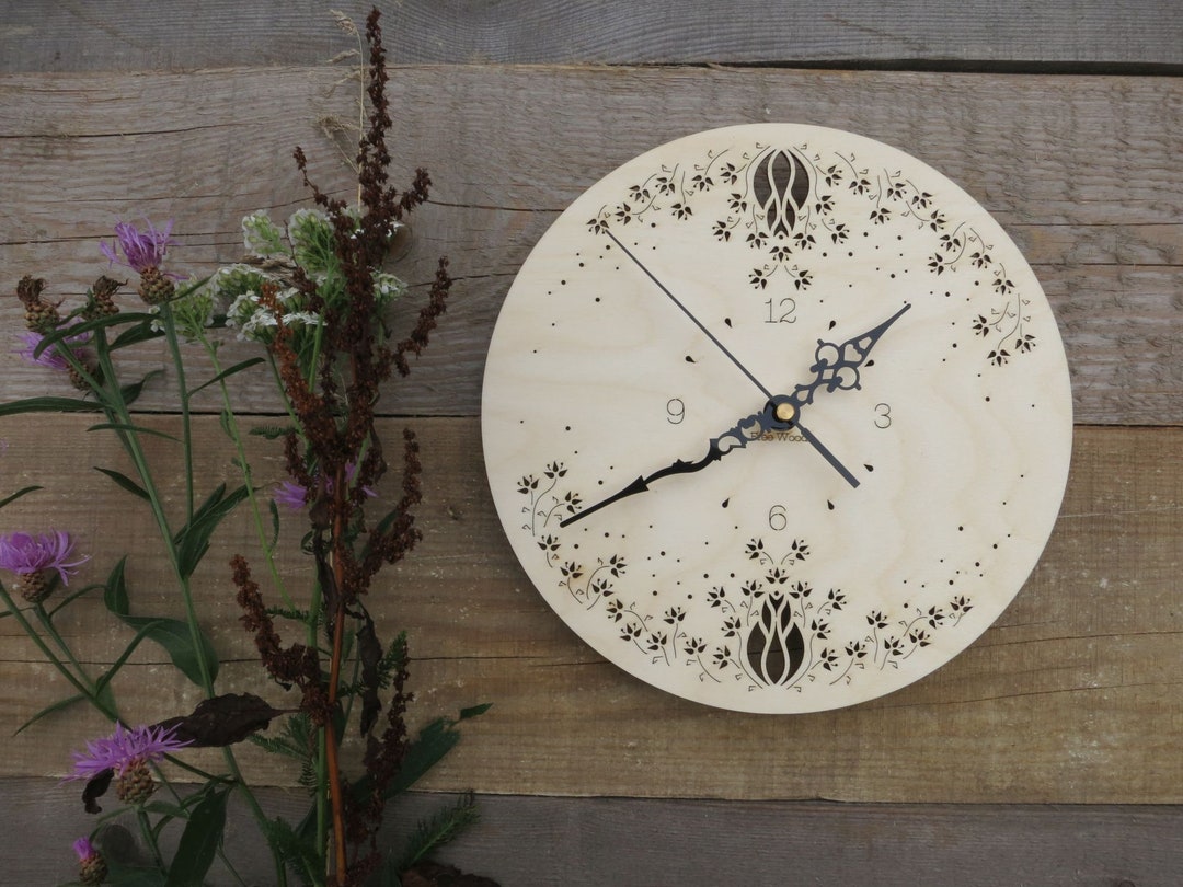 Magical Flowers Filigree Wall Clock, Silent Sweep Wooden Round Clock ...