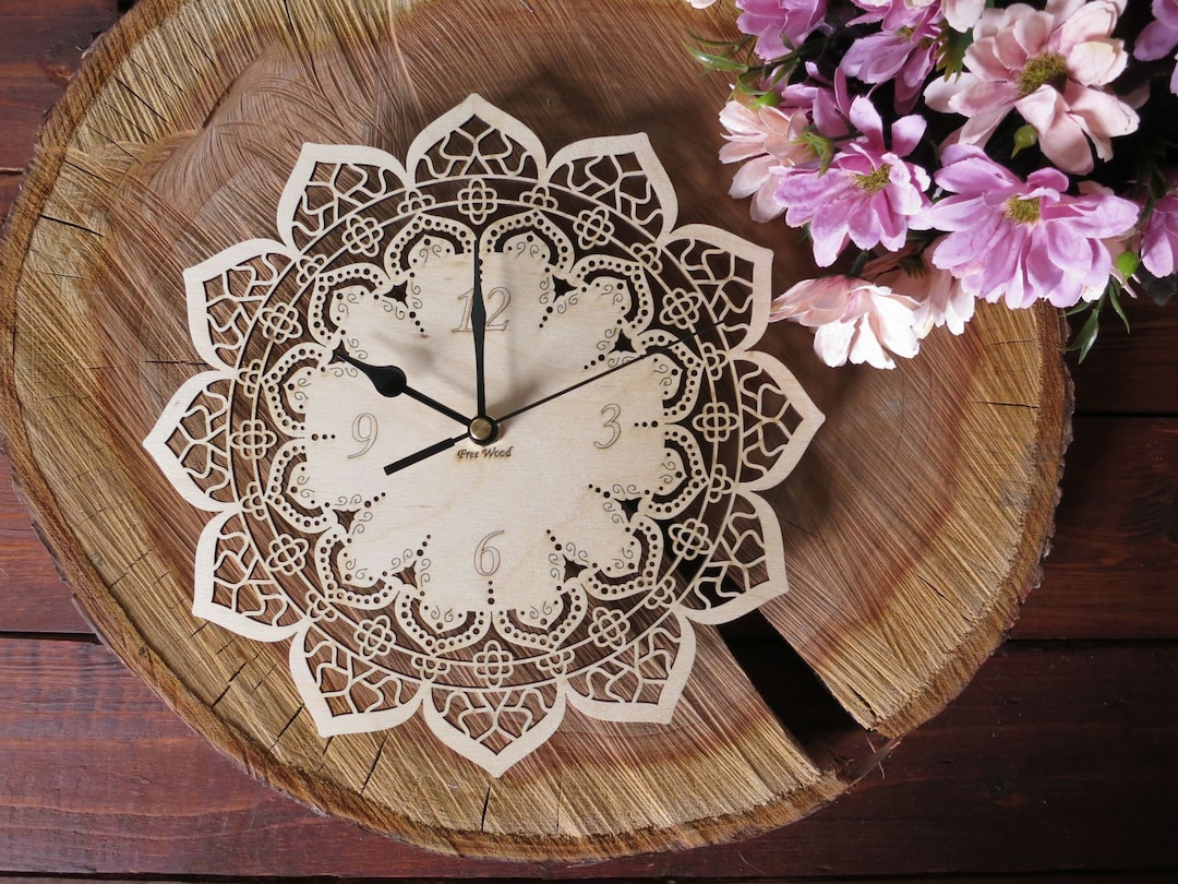 Filigree Mandala Wall Clock: Silent Birch Wood Decor - Etsy