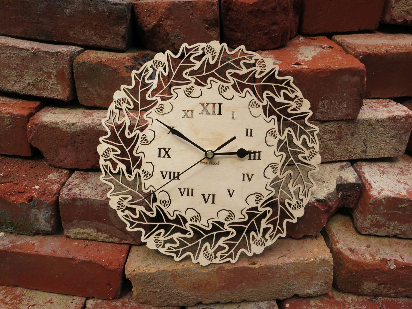 Oak Wreath Filigree Wall Clock: Wooden Acorn Art, Silent Clock - Etsy