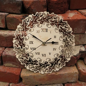 Oak Wreath Filigree Wall Clock: Wooden Acorn Art, Silent Clock - Etsy