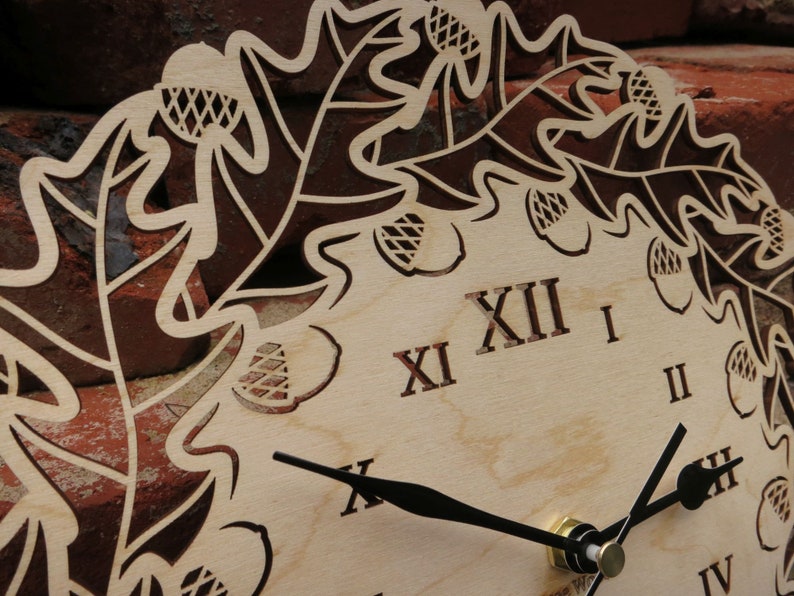 Oak Wreath Filigree Wall Clock: Wooden Acorn Art, Silent Clock - Etsy