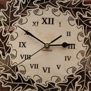 Oak Wreath Filigree Wall Clock: Wooden Acorn Art, Silent Clock - Etsy