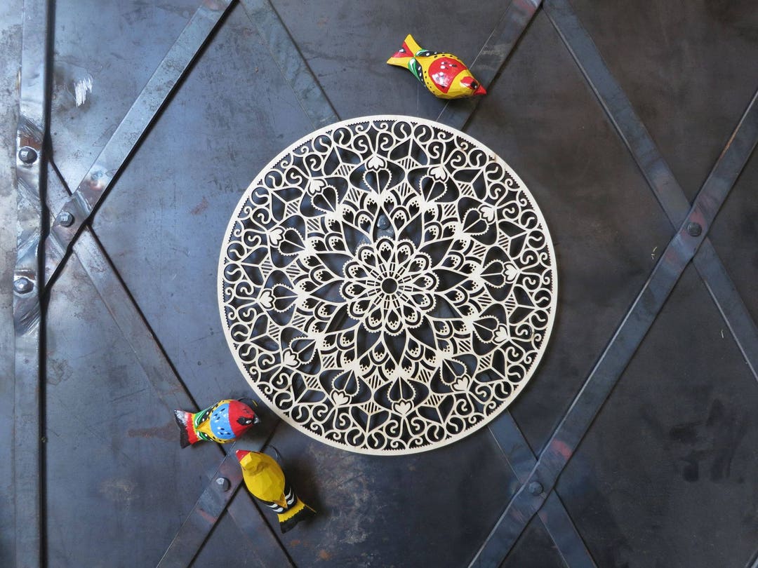 Crocuses Flower Wooden Mandala Ornament, Natural Rosette Wall Hanging ...