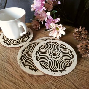 3D Wooden Flower Coasters, Double-leyered Filigree Openwork Natural ...
