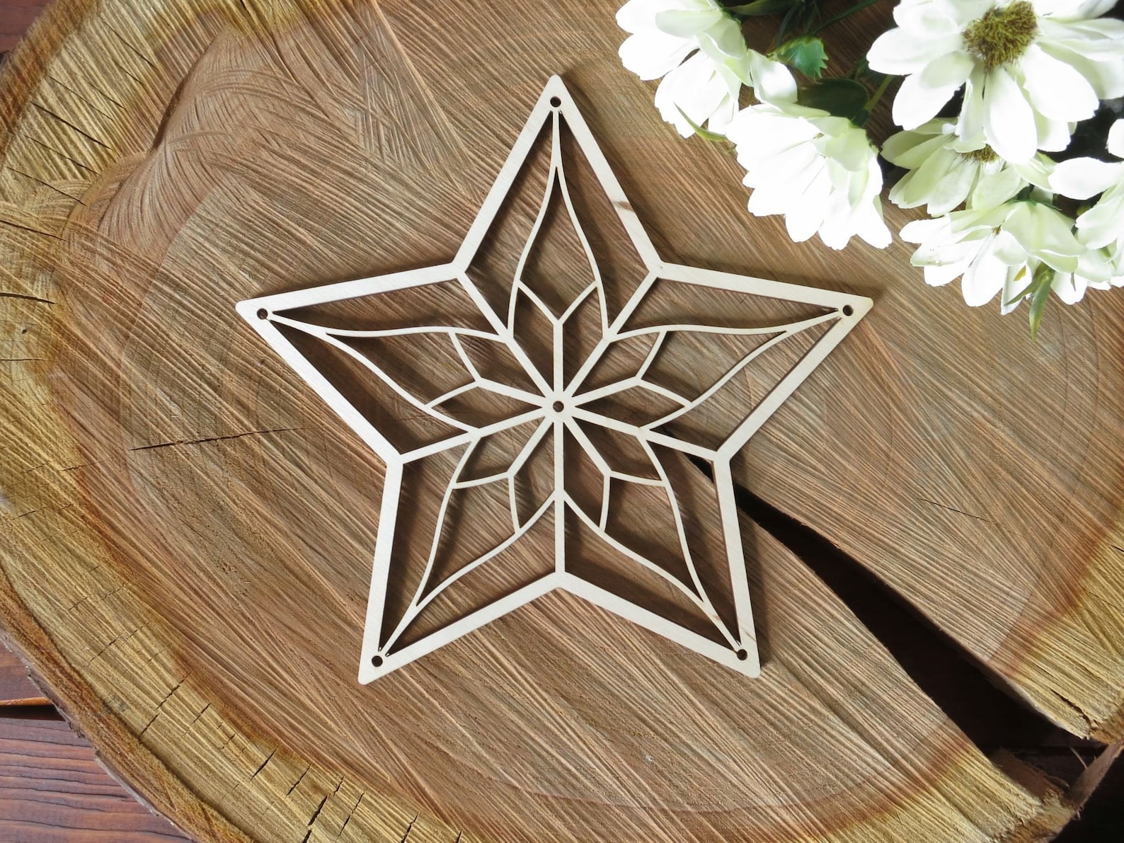 Winter Lace Wooden Star Ornament Filigree Window or Wall | Etsy