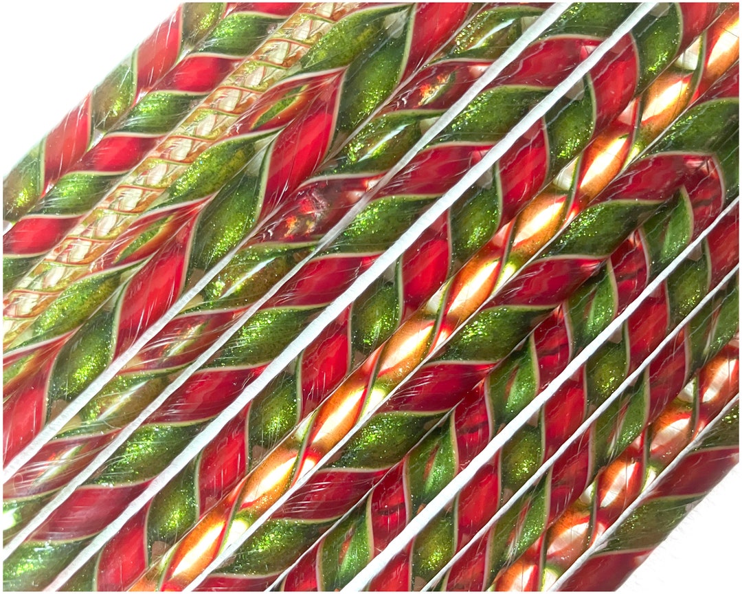 Twisted Cane Christmas Selection in Red and Sparkly Green for Glass Fusing Made With Bullseye ...