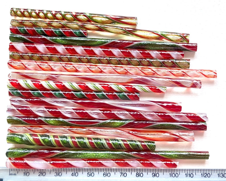 Twisted Cane Christmas Offcuts Selection Pack in Mixed Colours for Glass Fusing Made With ...