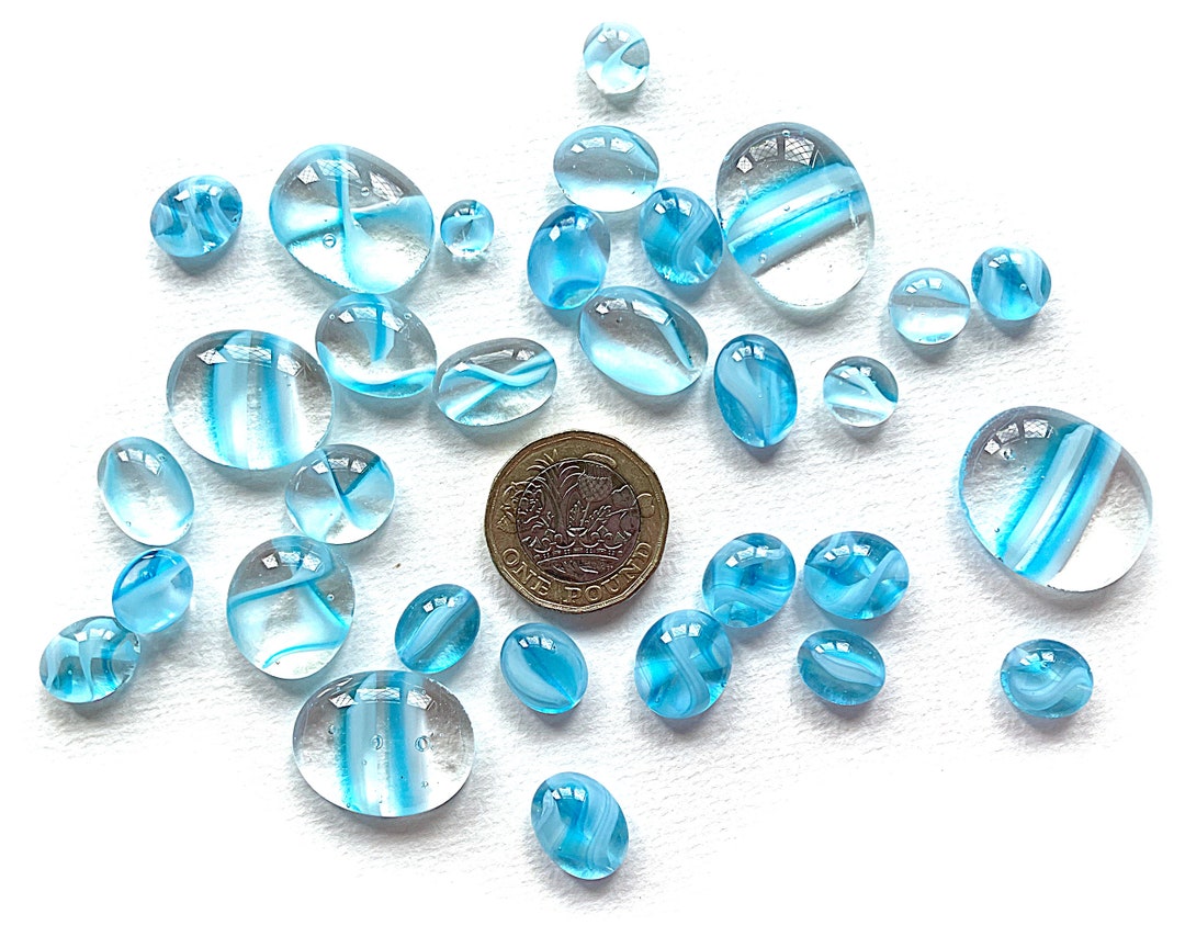 50g Light Blue, White and Clear Marble Style Glass Cabochons for Glass ...