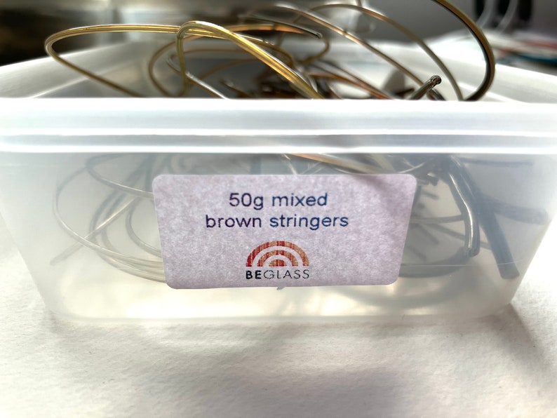 50g Mixed Streaky Brown Vitrigraph Glass Stringers, Bullseye Glass ...