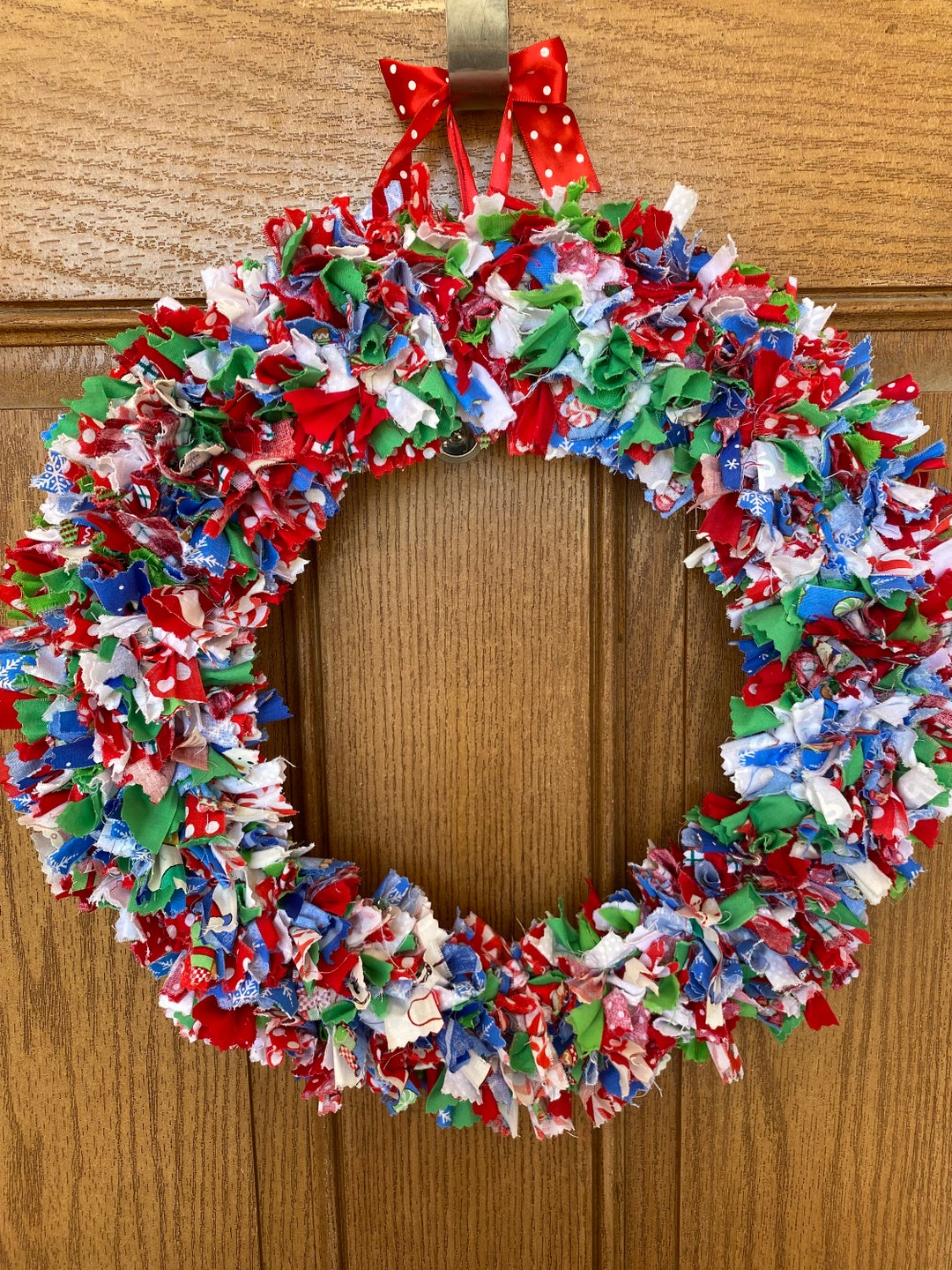 Christmas Rag Wreath / Holiday Rag Wreath / Holiday Fabric Wreath ...